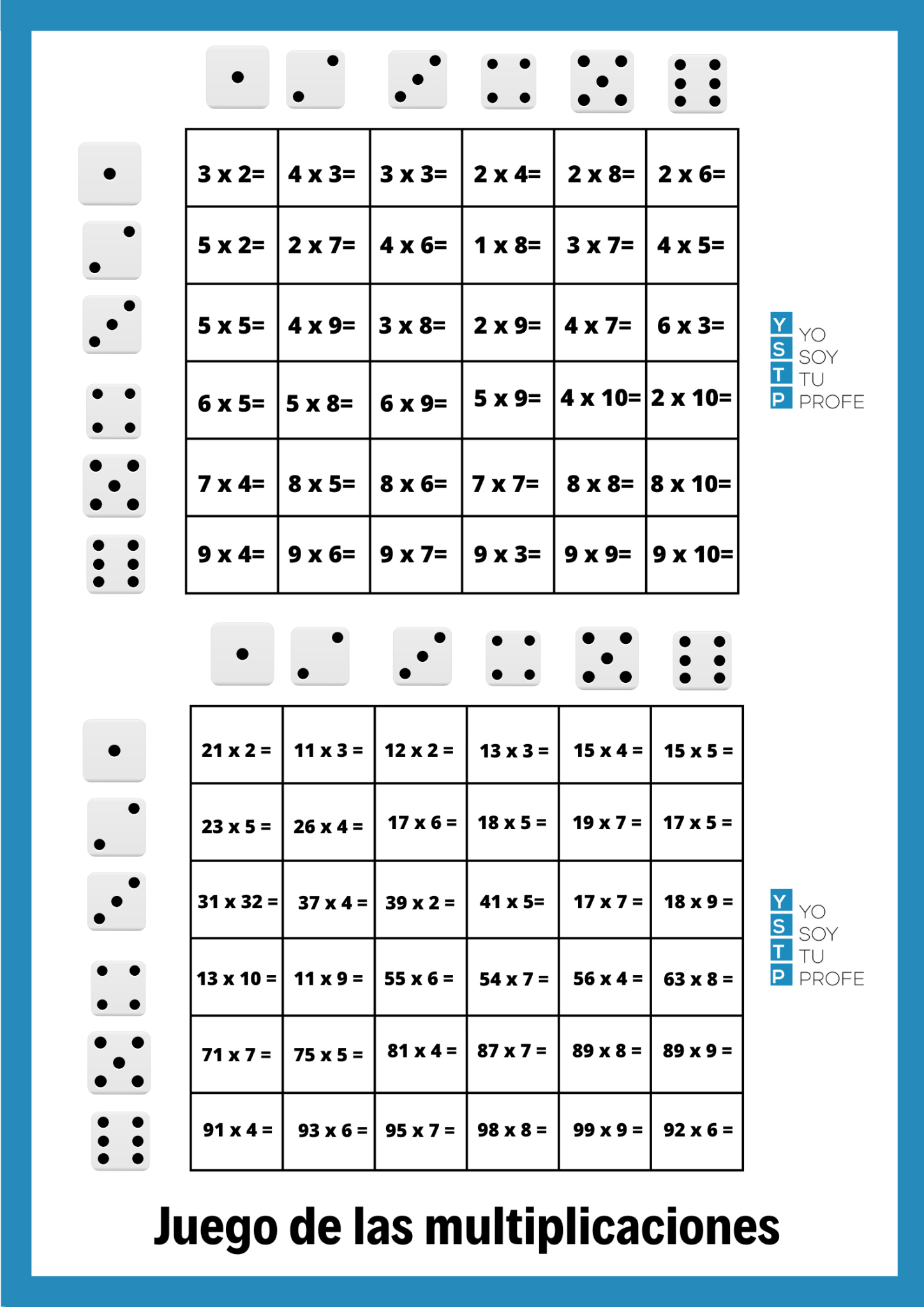 Juego de las multiplicaciones tirando el dado ideal para aprender de ...