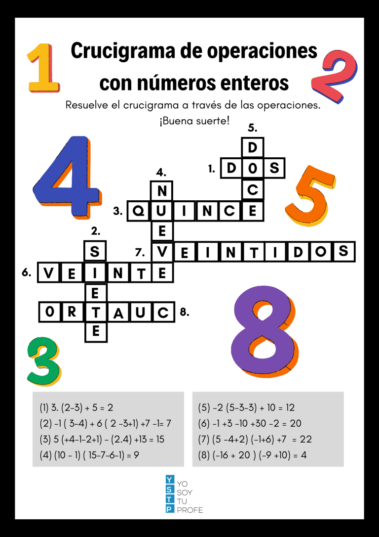 ¿Sabrías resolver este crucigrama de operaciones de números enteros ...