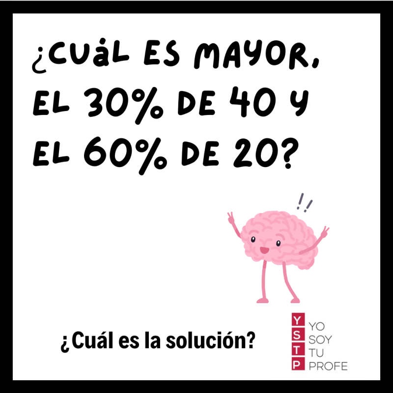 Usa tu cerebro: ¿Cuál es mayor, el 30% de 40 y el 60% de 20? - Yo Soy ...